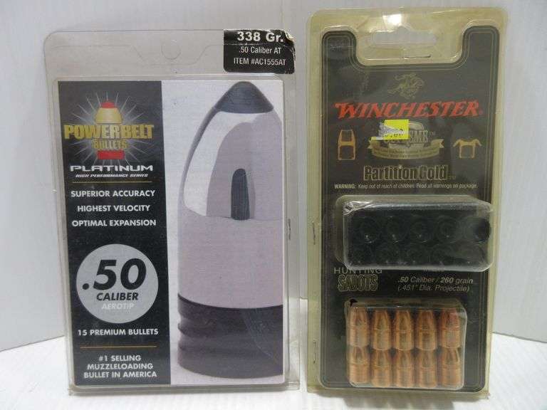 (15) Powerbelt Platinum .50 Cal. 338-Grain Muzzleloader Bullets, and ...
