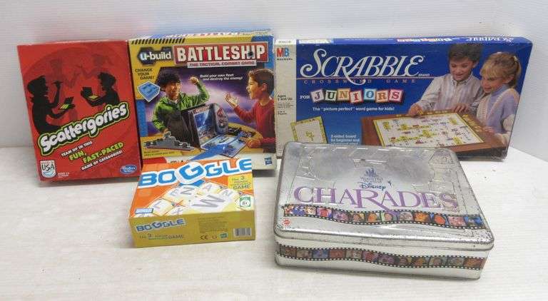 (5) Board Games: U-Build Battleship, Boggle, Scattergories, Charades ...