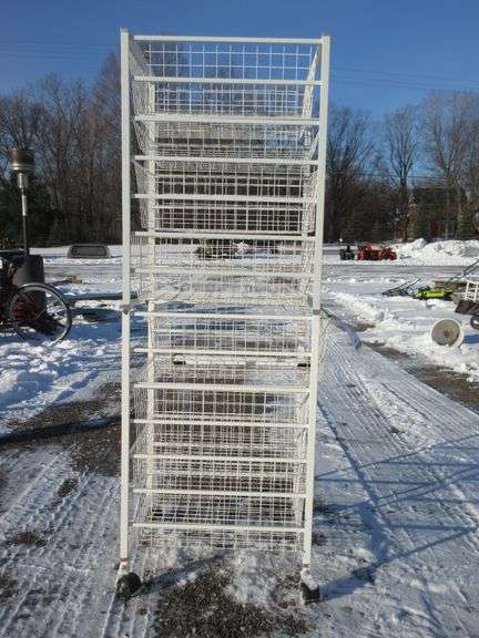 Rolling Metal Rack with Wire Baskets - Albrecht Auction Service
