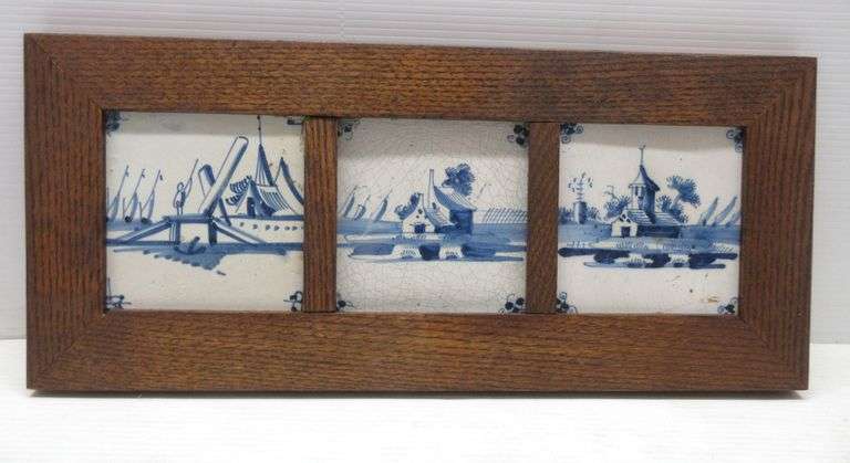 17th Century Blue Delft tiles, 19"W x 8"H, they have been reinstalled ...