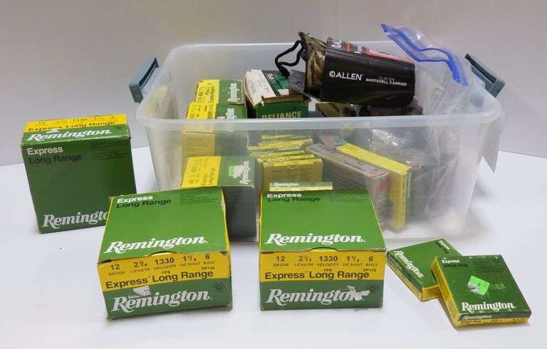 Various 12-gauge, .410-gauge, and 20-gauge shells, some paper shells ...