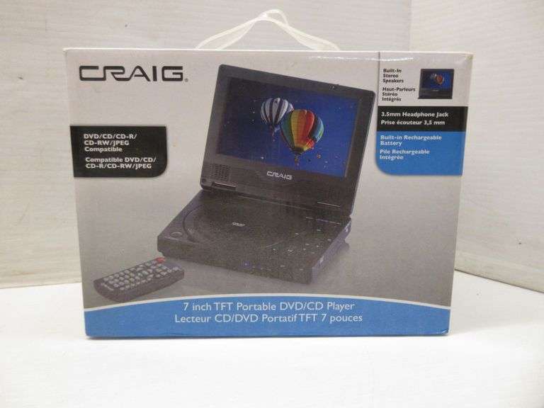 Craig 7" portable DVD/CD player with built in speakers and remote, NIB ...