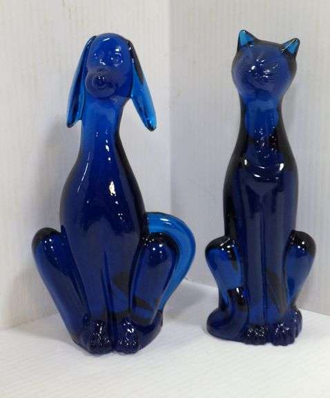 Viking glass epic line bluenique dog and cat figurines, 8"H, in ...