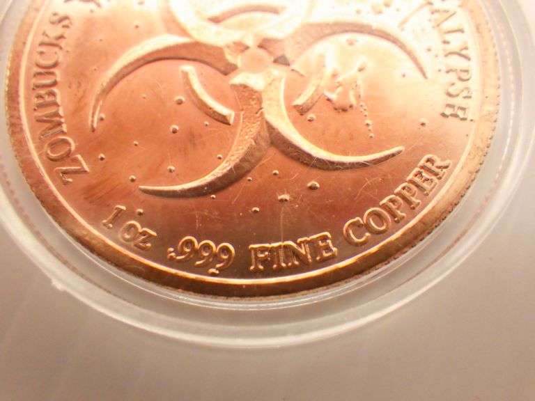 1 oz. of pure copper round, standing zombie design, new - Albrecht ...