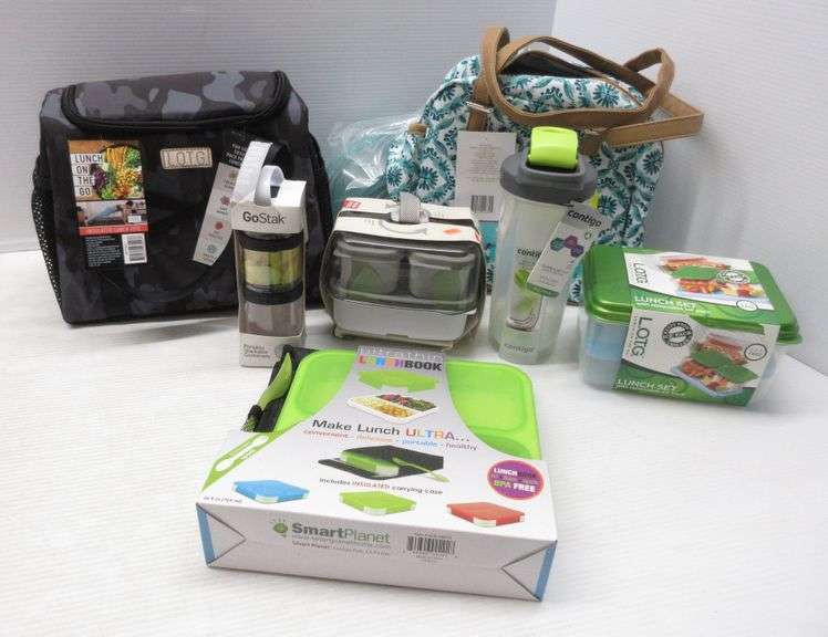 Two lunch bags; Fasten and go containers; 3-pack portable stackable ...