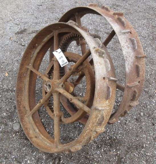 (2) Antique tractor tires, 36"Dia x 8"D, rusty - Albrecht Auction Service