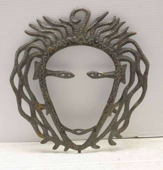 Haitian barrel ant snake mask, approx. 15" x 15", has some surface rust ...