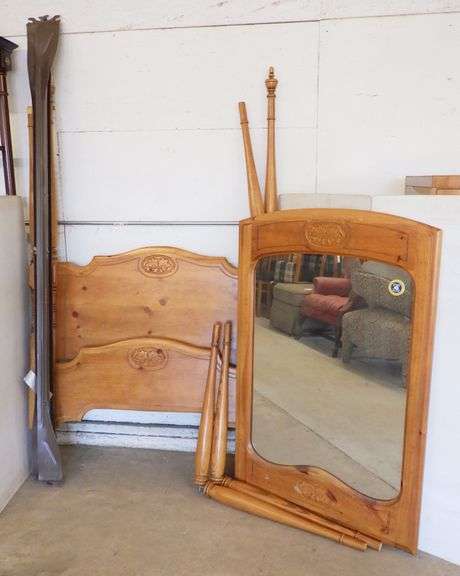 Pine twin bed with bed rails; Mirror for a dresser, has four extra ...