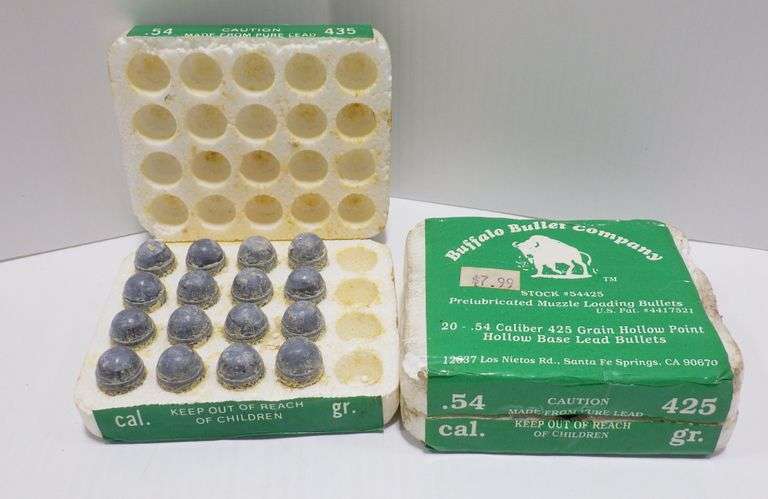 (19) Buffalo Bullet Co. .54 cal. 425-grain hollow base lead bullets ...