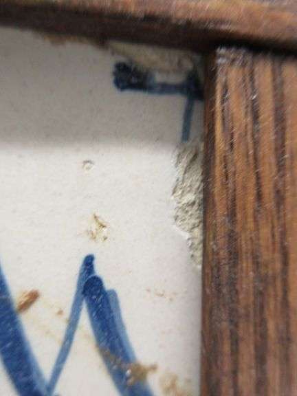 17th Century Blue Delft tiles, 19"W x 8"H, they have been reinstalled ...