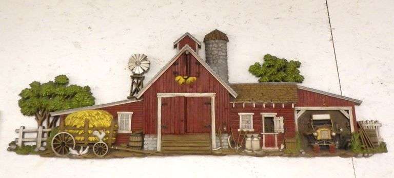 Mid-century Burwood Products farm scene, model no. 587, 45" x 17", very ...