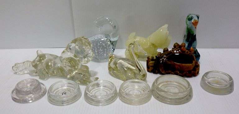 (5) Clear glass furniture coaster, caster cups; Candy Bros. St. Louis ...