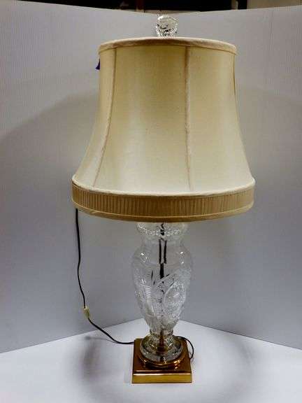 Heavy crystal lamp with shade, made in W. Germany, 36"H with finial ...