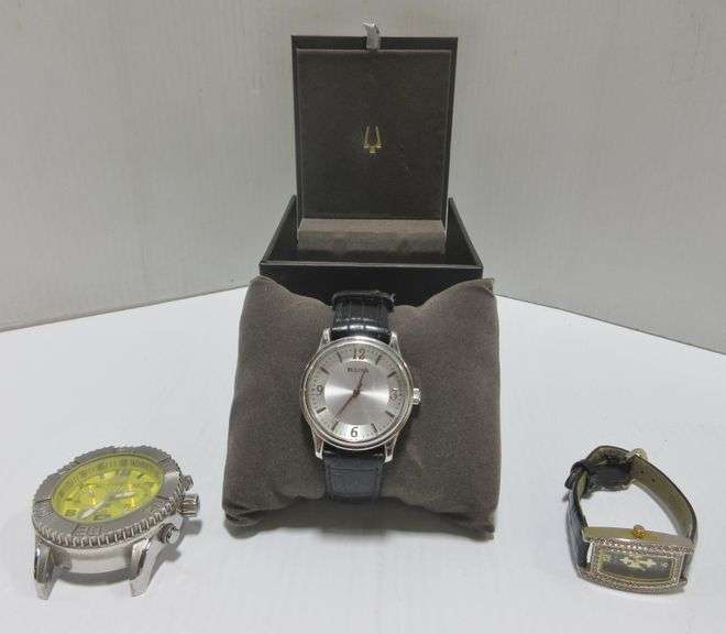 (3) Wrist watches, include: Bulova silver-tone with box and papers ...