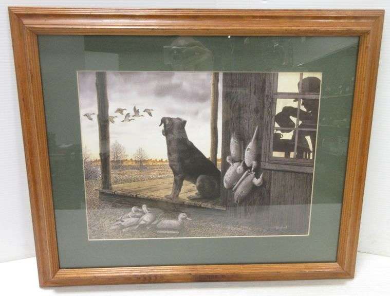 Ready for the Hunt S. Oliphant signed art print, 23"W x 19"H, very good ...