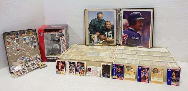 (2) Boxes of Basketball cards, Binder of Clippings, Miniature baseball ...