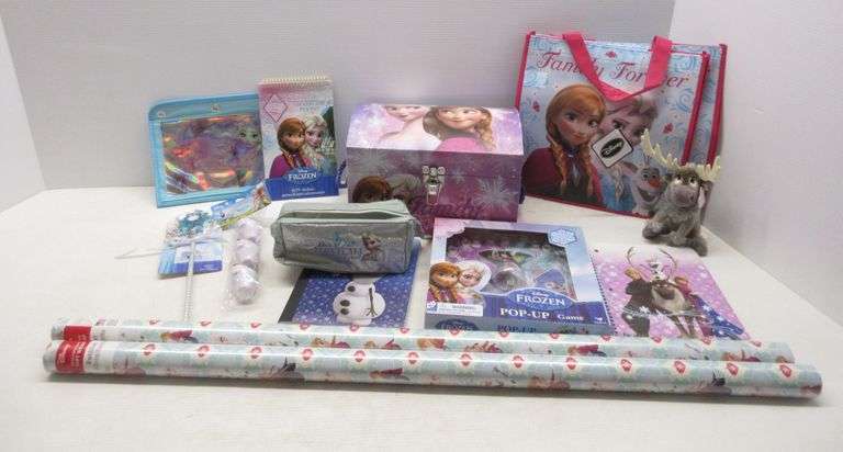 Disney Frozen items, includes: Treasure chest; Sparkle Beanie Baby; (3 ...