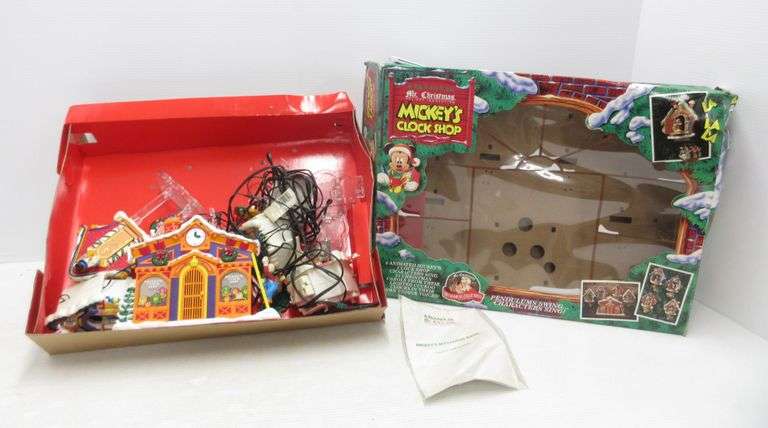 Mickey Mouse clock shop, box- 16"H, great - Albrecht Auction Service
