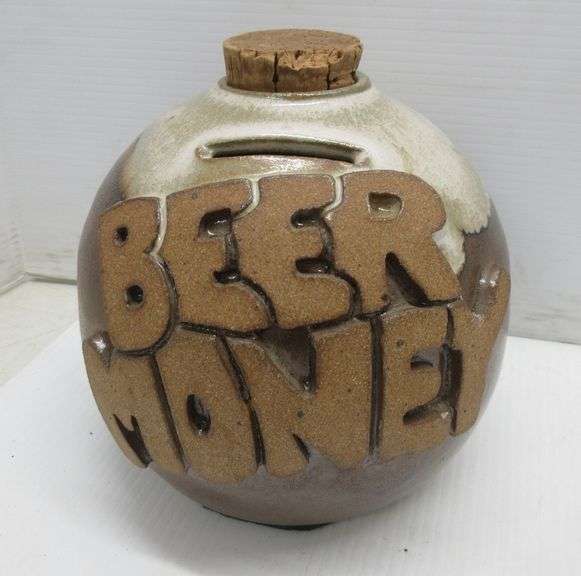 Pottery beer bank, heavy, 7"H - Albrecht Auction Service
