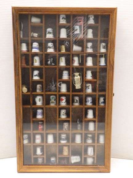 Thimble display case with (50) Thimbles, thimbles are all different ...