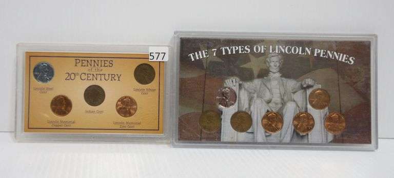 (2) Penny sets, include: Set with 7 types of Lincoln pennies, and a set ...