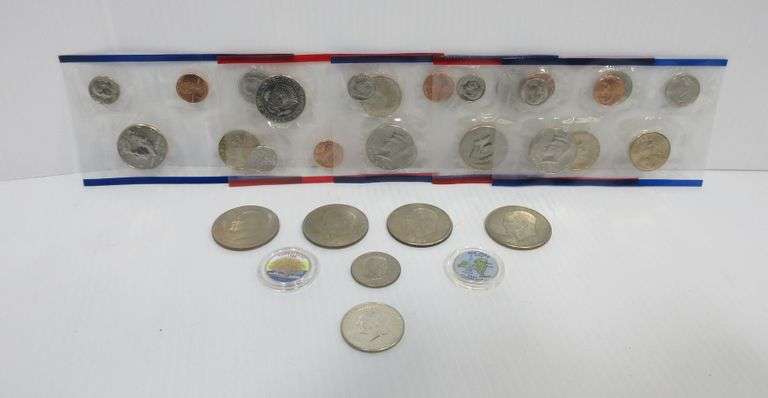 (5) US proof sets, (2) Colored state quarters, a Kennedy silver half ...