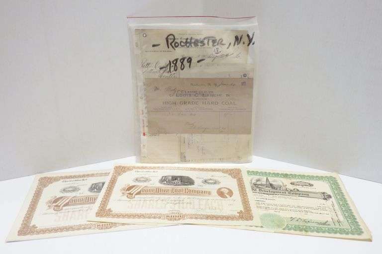 Railroad contractor paperwork from the late 1800s, a 1936 Leonard Oil ...