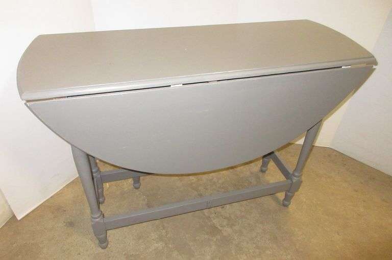 Gray gateleg table, closed- 15"W x 41"L x 30"H, open- 45"W x 41"L x 30 ...