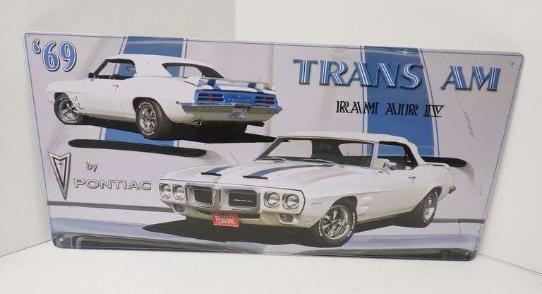 1959 Pontiac Trans Am, 19"W x 10"H, tin sign - Albrecht Auction Service