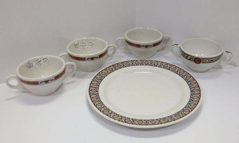 (5) Pieces of Mayer China, 9" dinner plates, persian pattern, dates ...