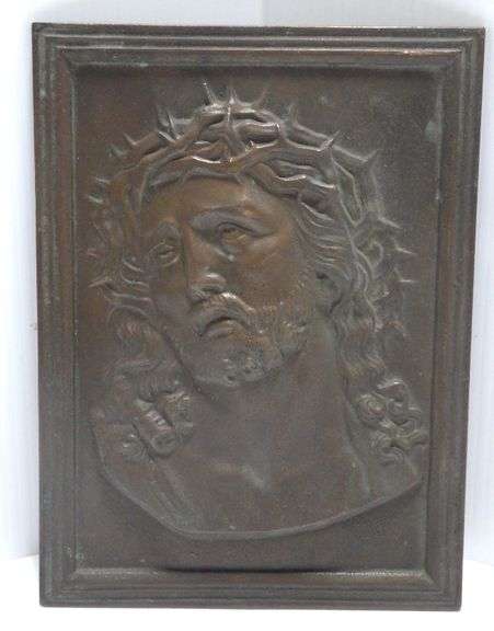 Copper cast Jesus, cast by Novak Foundry of Detroit, MI, 6 1/4" x 8 1/2 ...