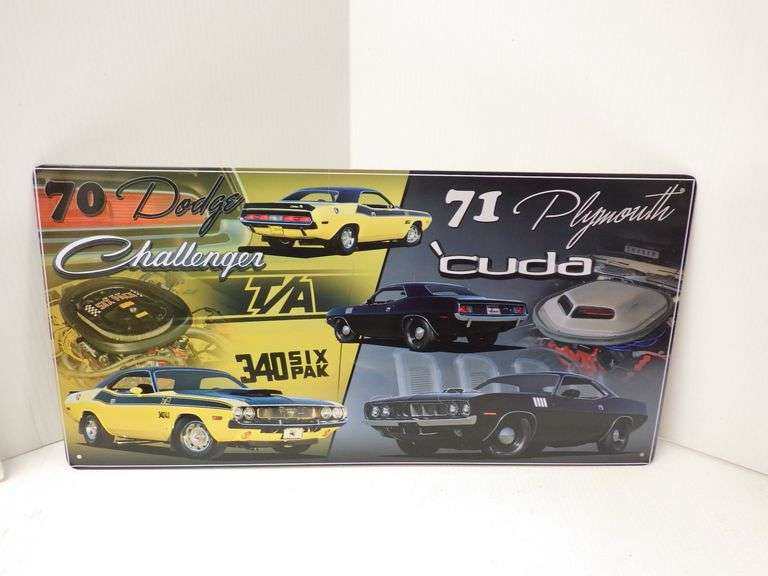 1970 Dodge Challenger, 1971 Plymouth Cuda, tin sign, 19"W x 10"H ...