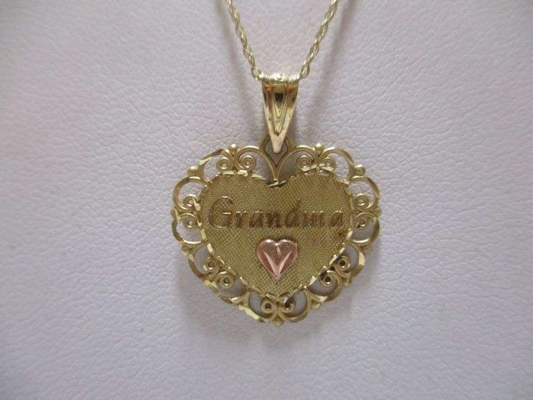14K Gold grandma heart shaped necklace, 18" chain, both are marked ...