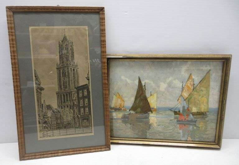 Very Old Ink Drawing of a Cathedral, Signed in Frame, Frame- 12" x 20 ...