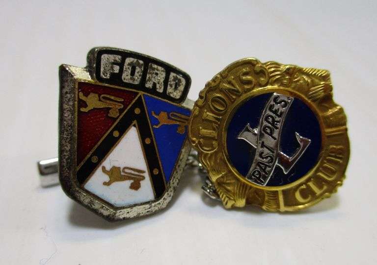 Older Ford employee badge, and Lions club past president 10KGF, marked ...