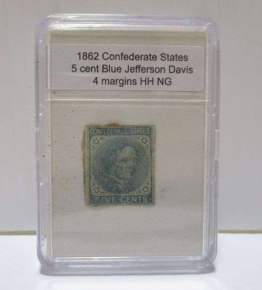1862 Confederate states 5¢ Jefferson Davis postage stamp, heavy hinge ...