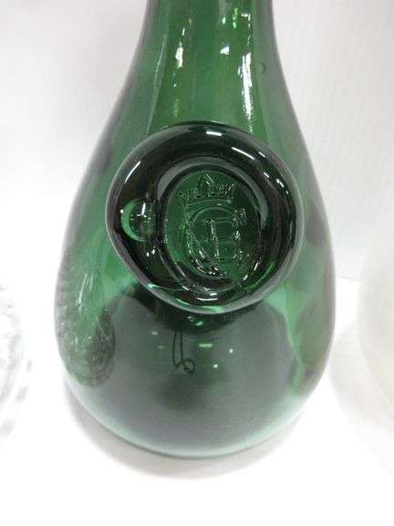 Hand Blown dark green thick glass wine bottle, 9"H; 1934 Paul Jones dry ...
