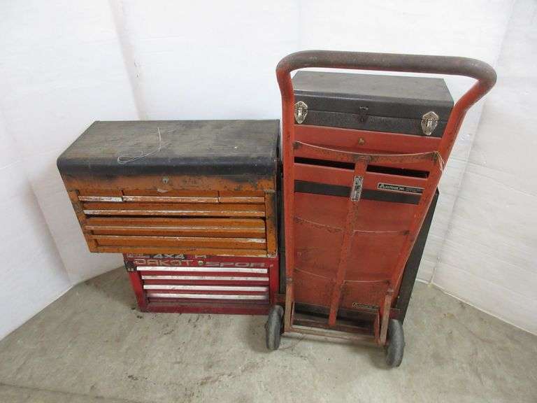 (4) Tool Boxes with Some Tools, and Heavy Steel Dolly Cart - Albrecht ...