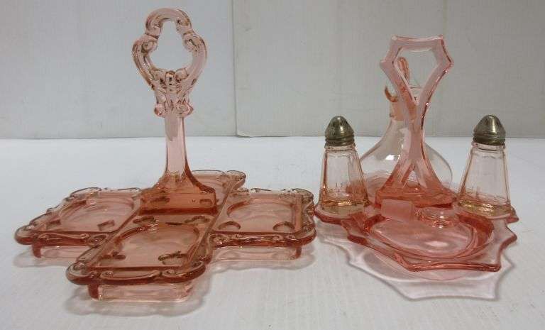 Pink Depression Glass Four-Part Tray with Hearts, Clubs, Diamonds and ...