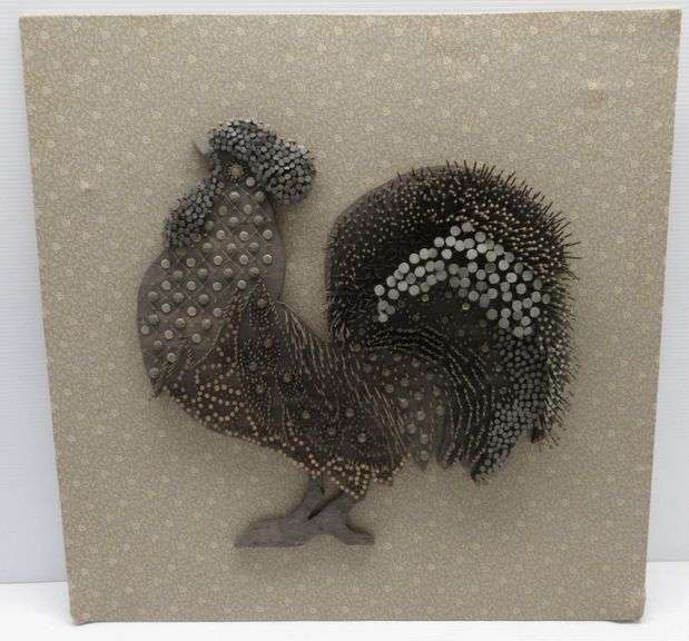 Handmade Rooster Made out of Nails, Folk Art - Albrecht Auction Service