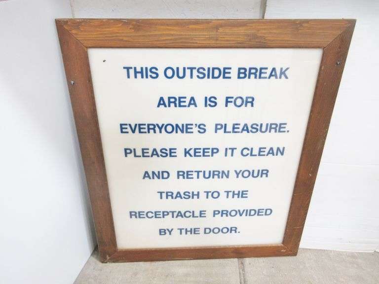 Large commercial "Outside Break Area" sign from a factory, heavy, has ...