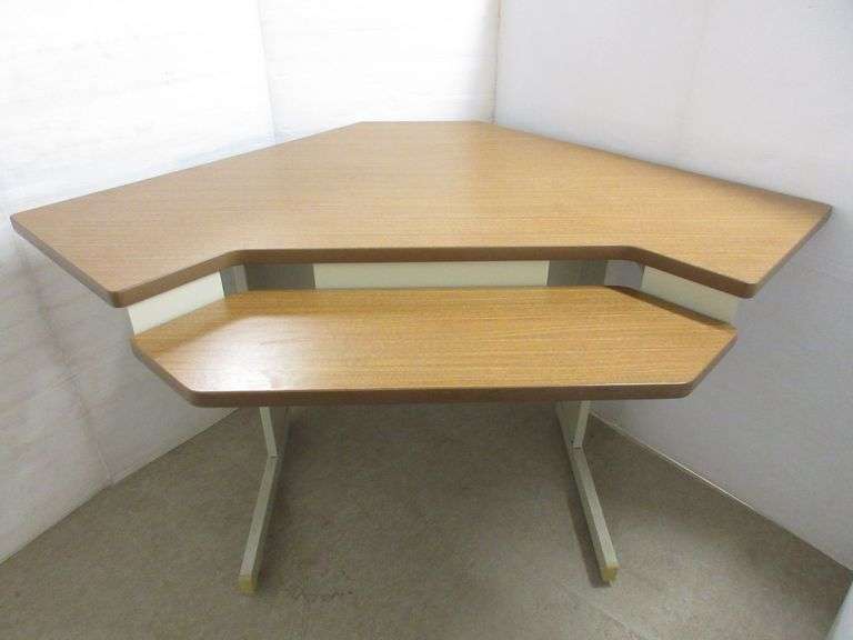 Corner computer table, 42"W x 42"D x 30"H, as is - Albrecht Auction Service