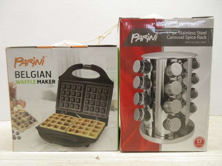 Parini 17-piece carousel spice rack, NIB; Parini belgian waffle maker ...