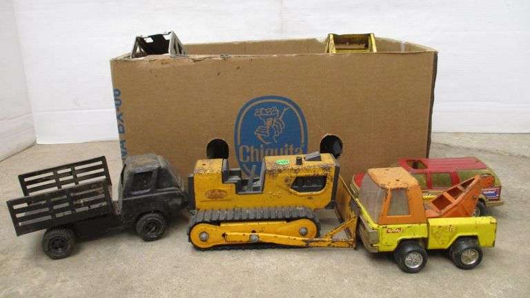 Pressed steel trucks and trailers, include: Texaco gas trailer, Buddy L ...