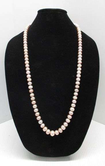 Authentic cultured pink pearl necklace with exaggerated .925 spring ...