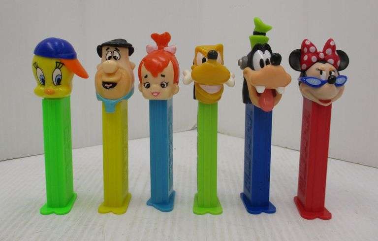 Set of (6) Character PEZ dispensers: Pebbles, Fred Flintstone, Goofy ...
