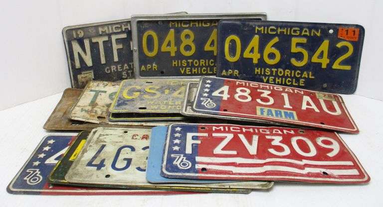 (15) Historic license plates, could used a cleaning, do have some wear ...