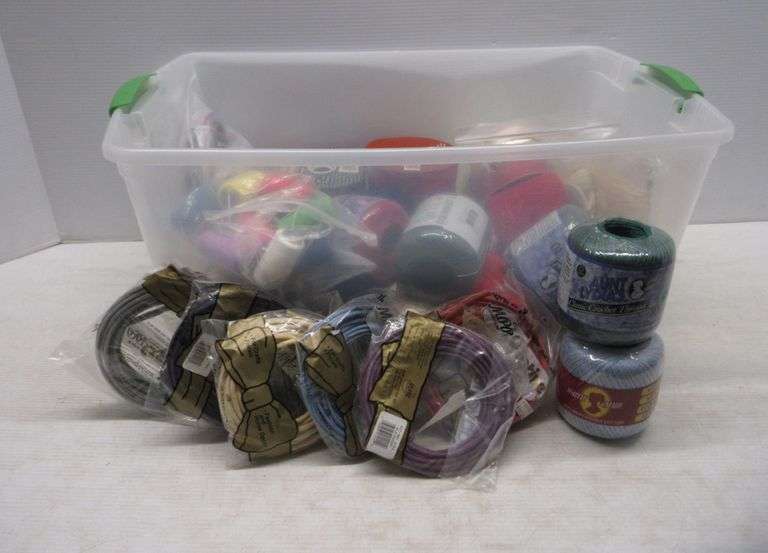 Tote with ribbon, crochet thread, sewing thread spools, creative twist ...