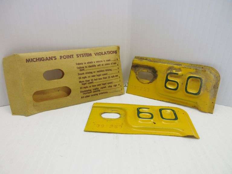 Set of (2) 1960 Michigan License Plate Tabs, matched serial No., in ...