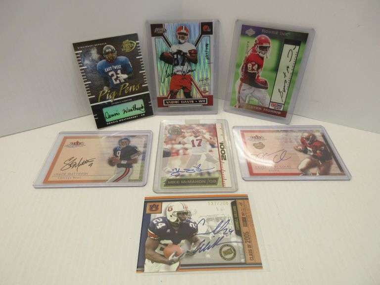 (7) Signed football cards in plastic sleeves, including: Mike McMahon ...